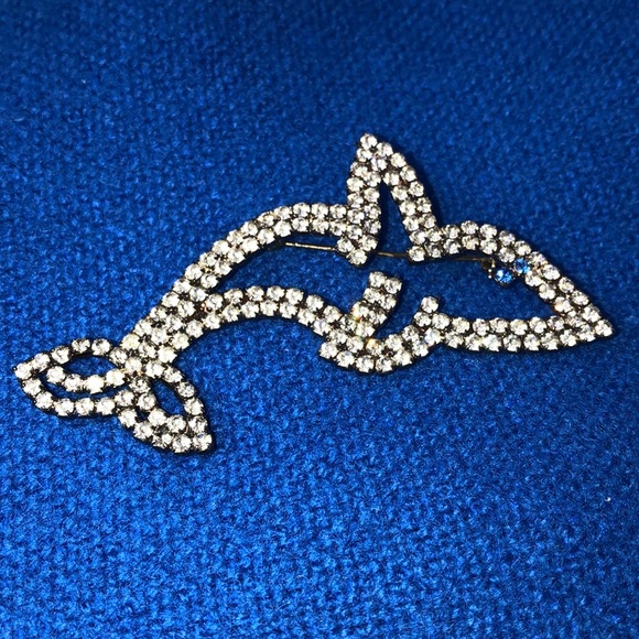 Jewelry | 3 Clear Blue Rhinestone Fish Shark Pin Vintage | Poshmark